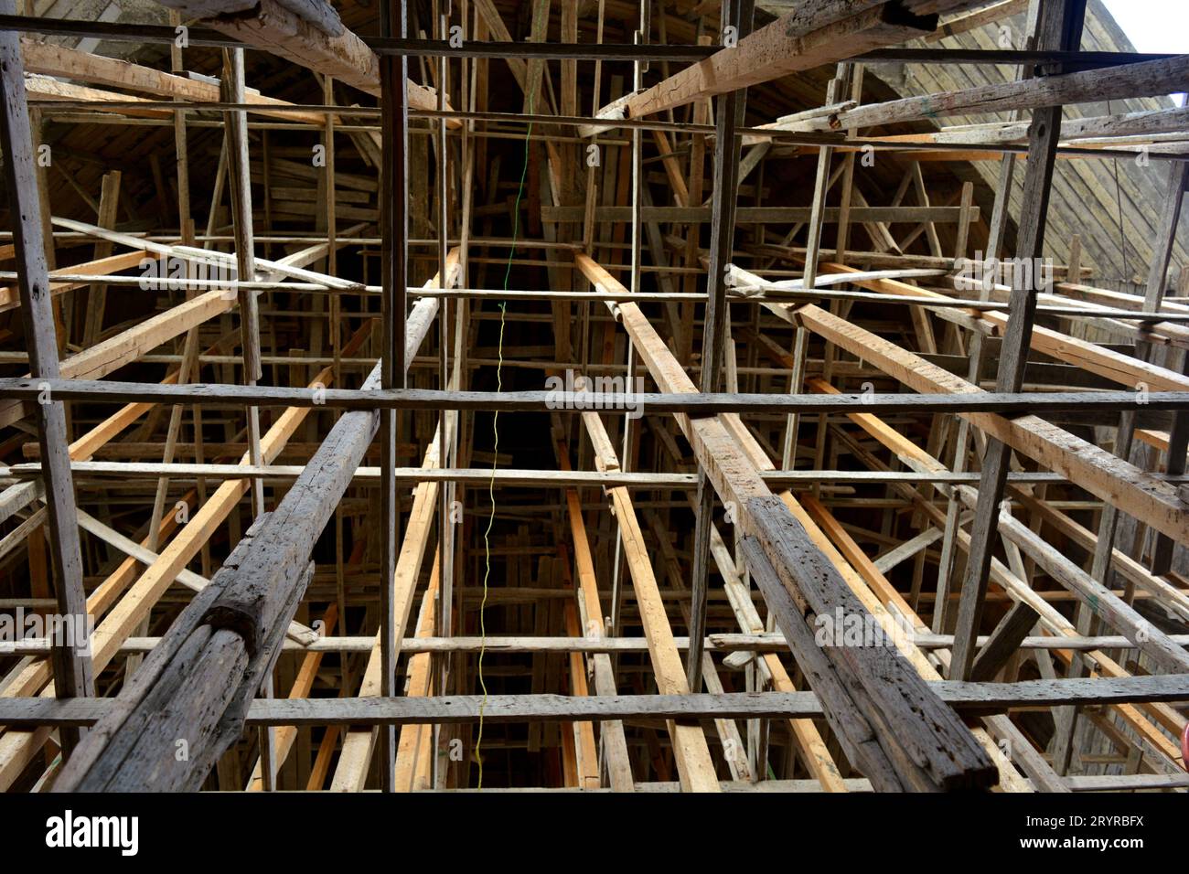 Wood formwork and scaffolding for pouring concrete and support a newly ...