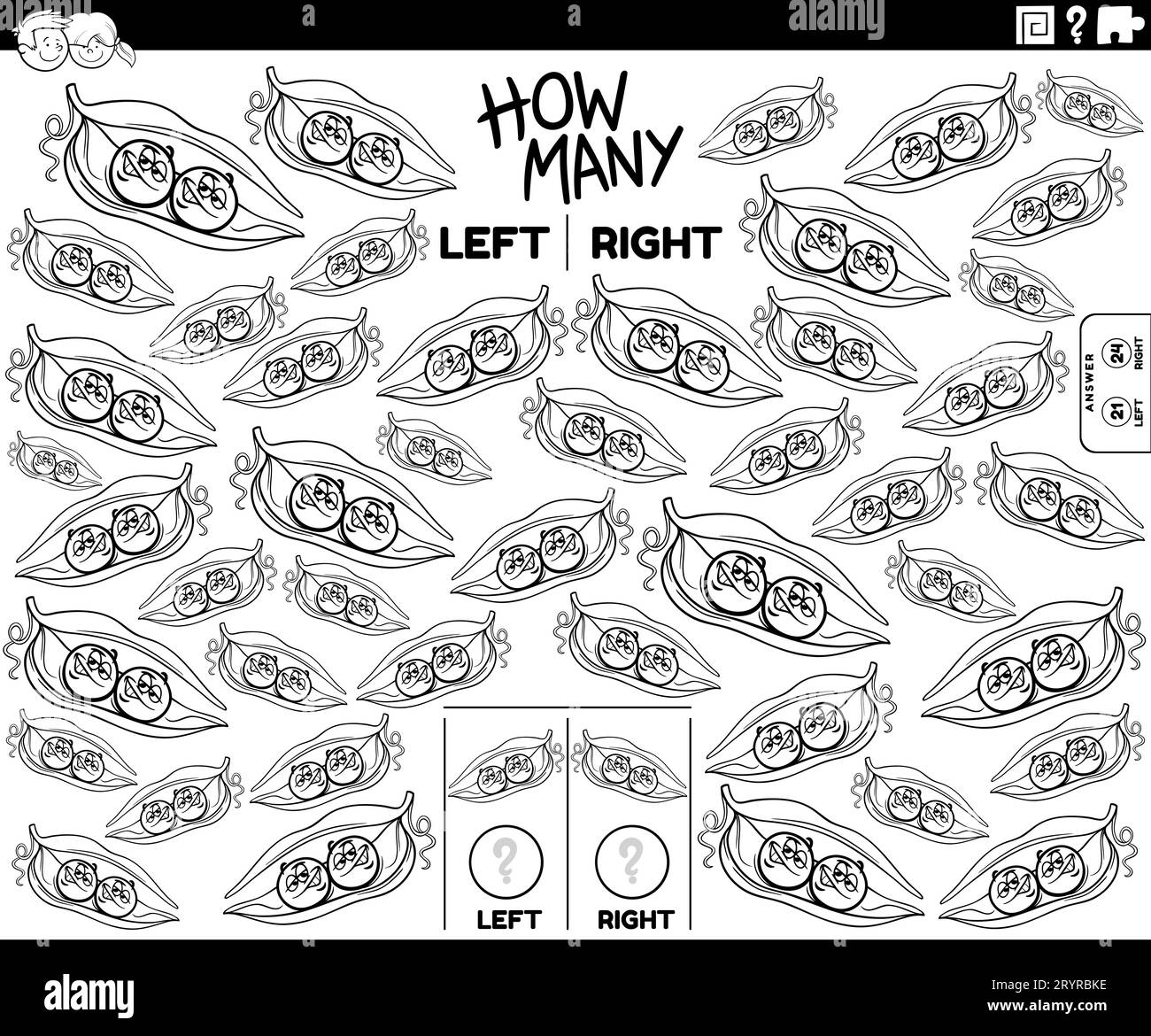 Black and white cartoon illustration of educational game of counting ...