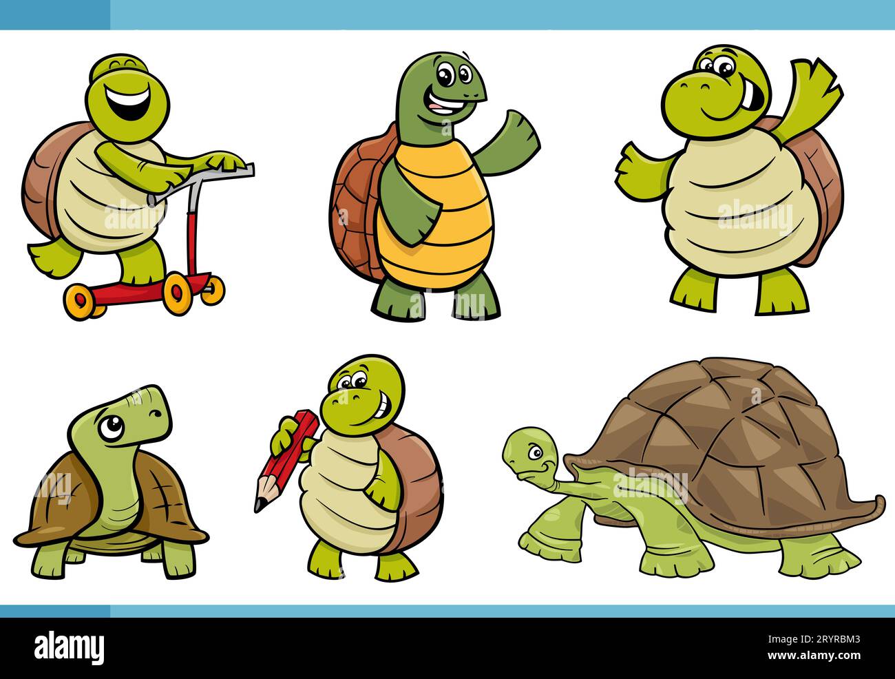 Cartoon illustration of funny turtles reptiles comic animal characters ...