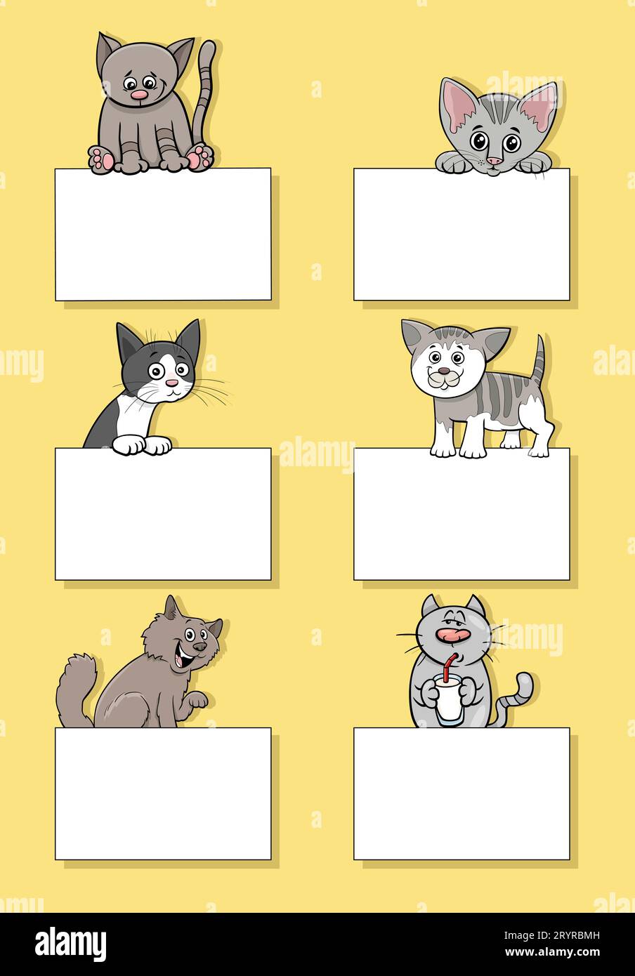 Cartoon illustration of cats and kittens animal characters with blank ...