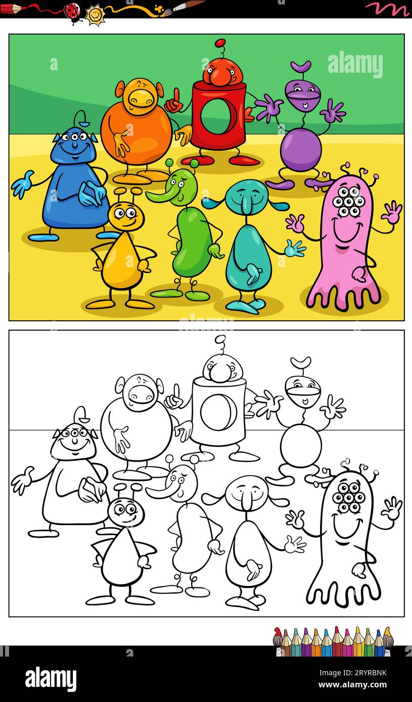 Cartoon illustrations of funny aliens monsters characters group ...