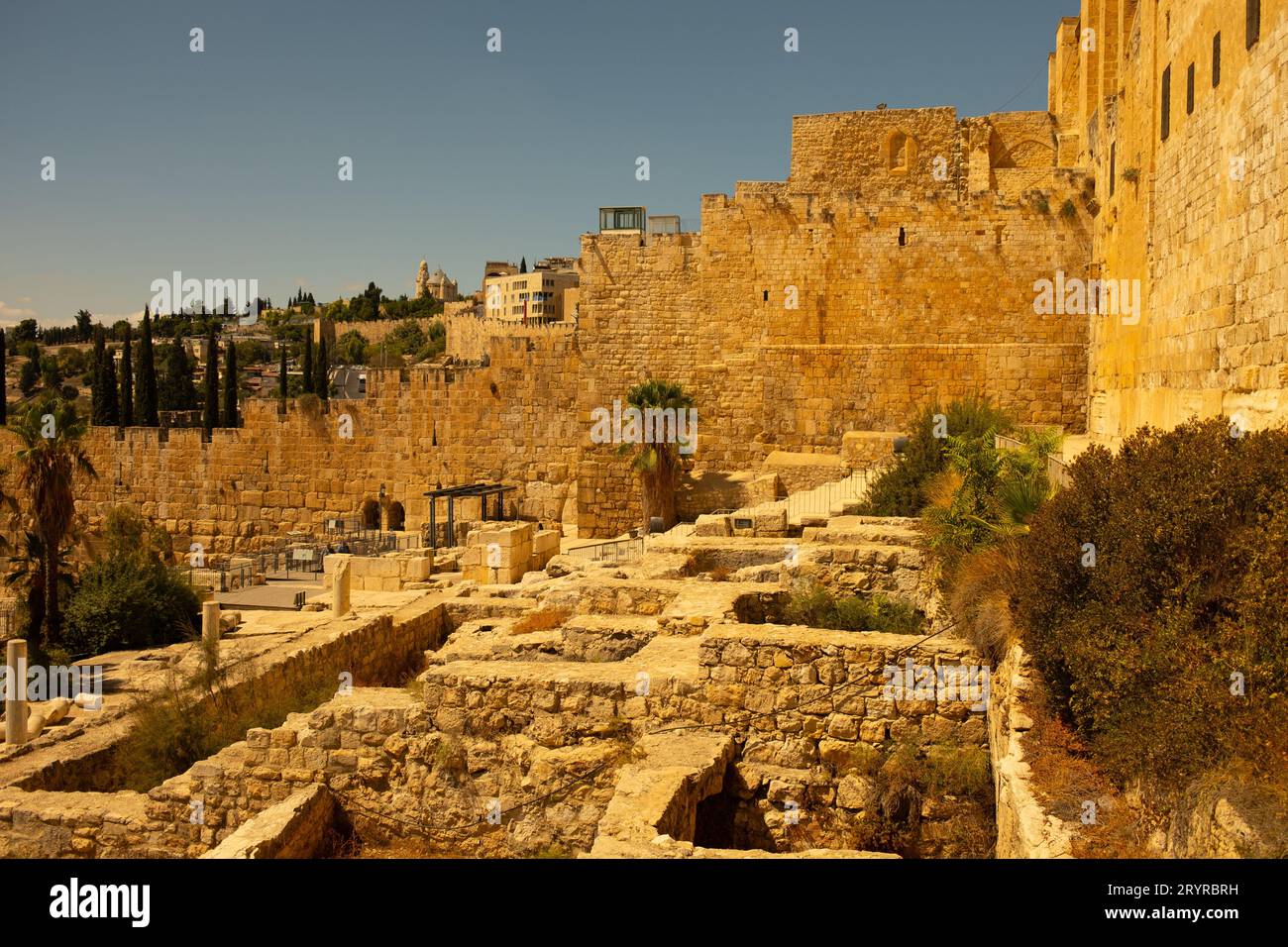 An archaeological site on Temple Mount in Jerusalem with Mount of Zion ...