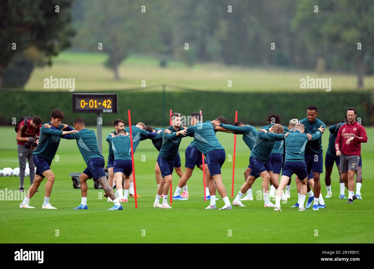 Arsenal players during a training session at the Arsenal Training ...