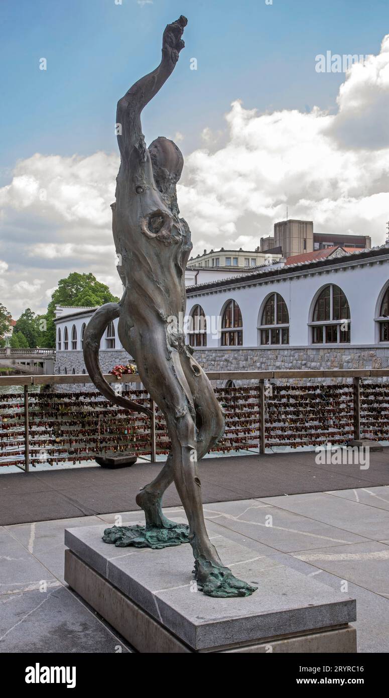 Modern sculpture of Prometheus in in Ljubljana. Slovenia Stock Photo ...