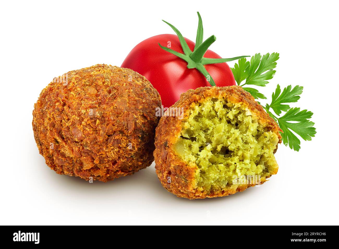 falafel ball with half isolated on a white background with full depth ...
