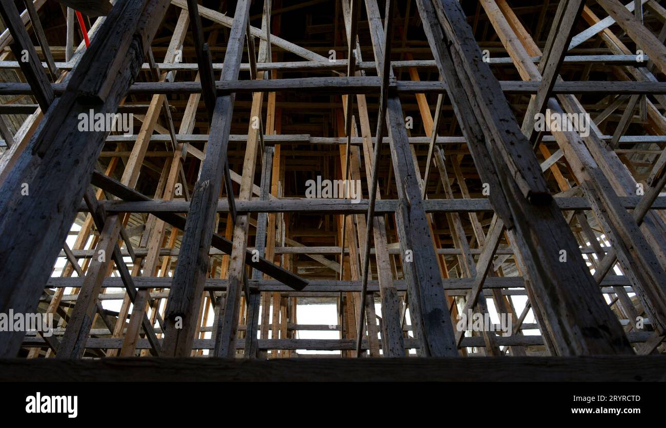 Wood formwork and scaffolding for pouring concrete and support a newly ...