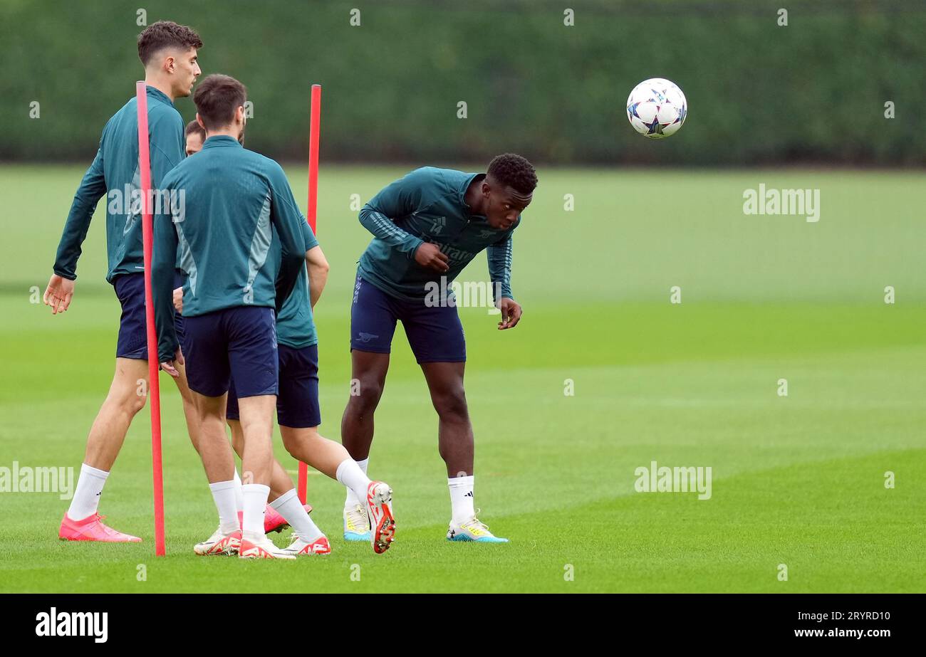 Arsenal’s Eddie Nketiah during a training session at the Arsenal ...