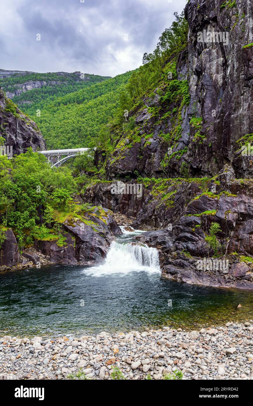 Waterfall in northern european forest hi-res stock photography and ...