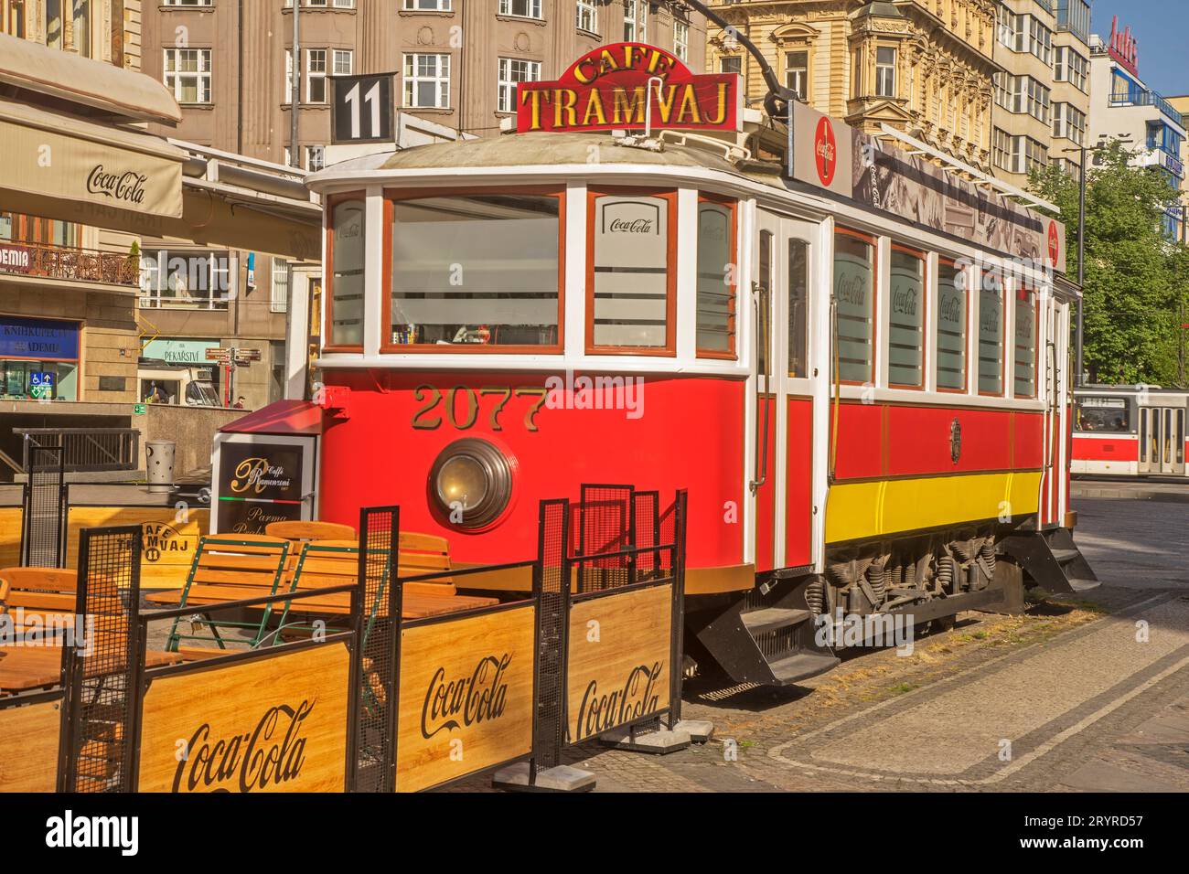 Old tram at Wenceslas square in Prague. Czech Republic Stock Photo - Alamy