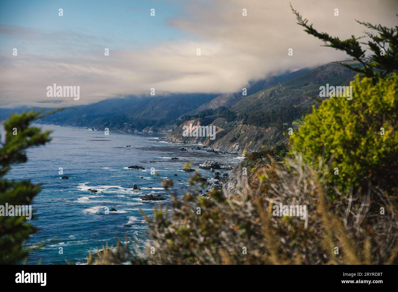 Coastline and cliffs in Big Sur on the Pacific Highway in California ...