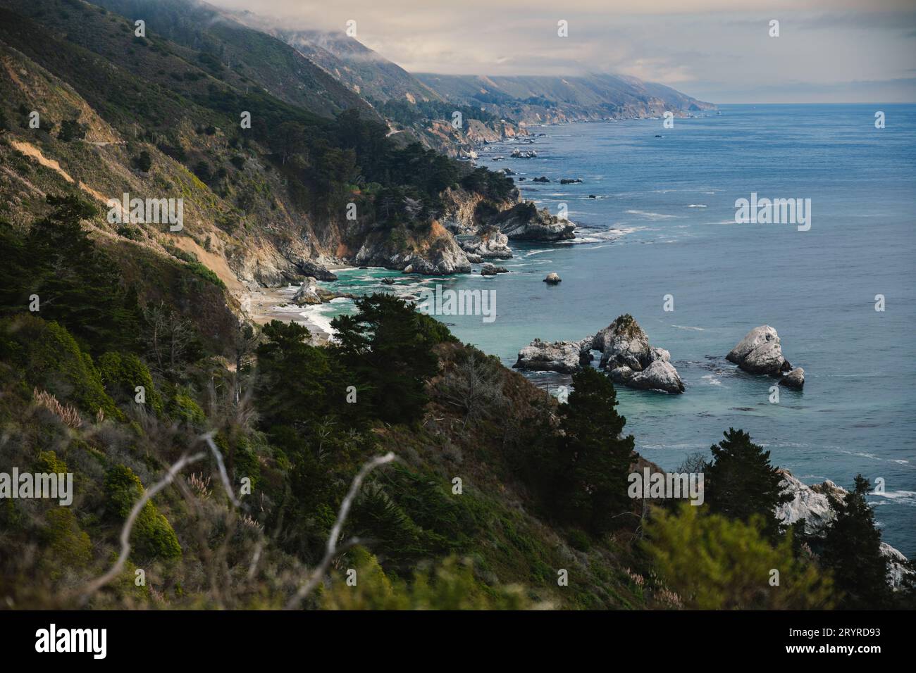 Coastline and cliffs in Big Sur on the Pacific Highway in California ...
