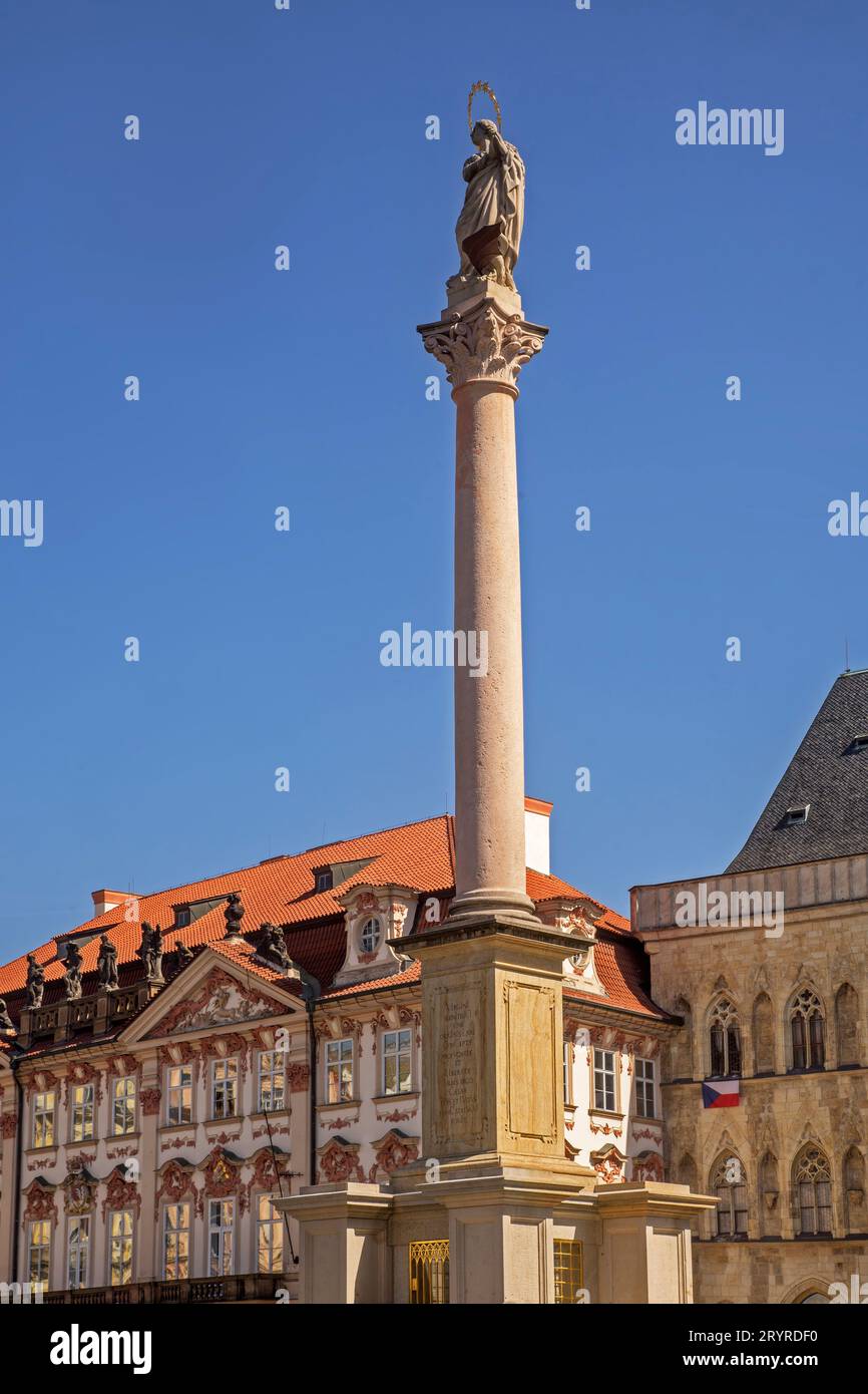 Marian column at Old Town Square in Prague. Czech Republic Stock Photo ...