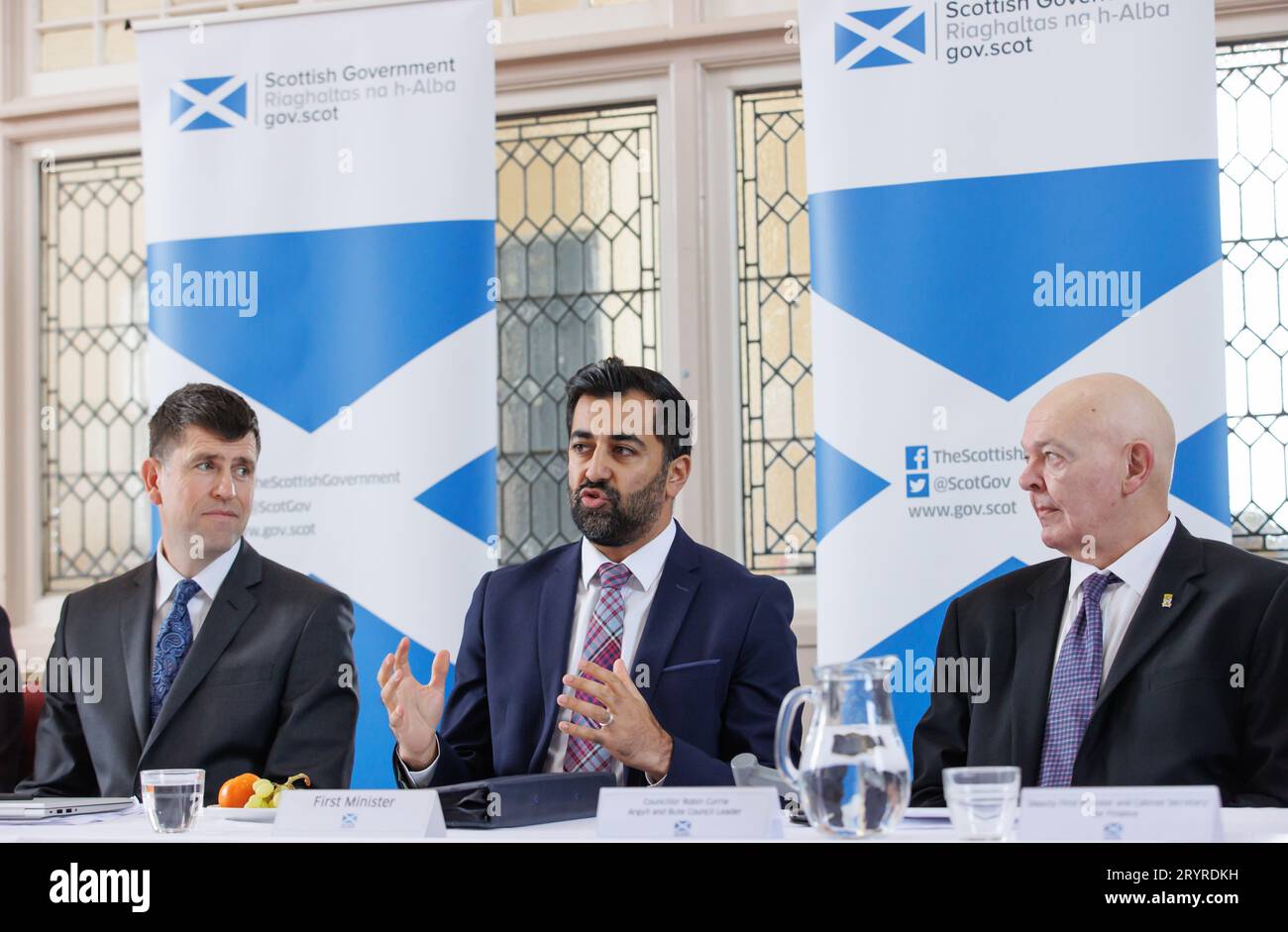 First Minister Humza Yousaf (centre) at the Inveraray Parish Church ...