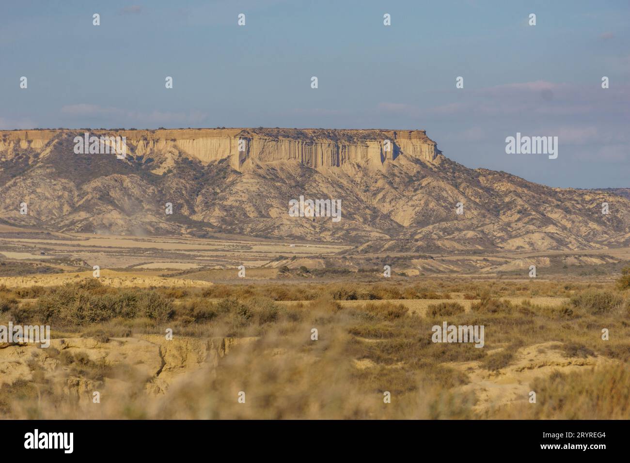 Rock formations at desert landscape of the arid plateau of the Bardenas ...