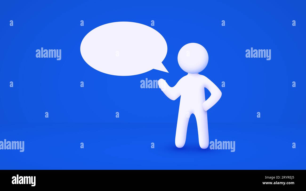 3d white cartoon man with chat bubble. Communication concept. Isolated ...