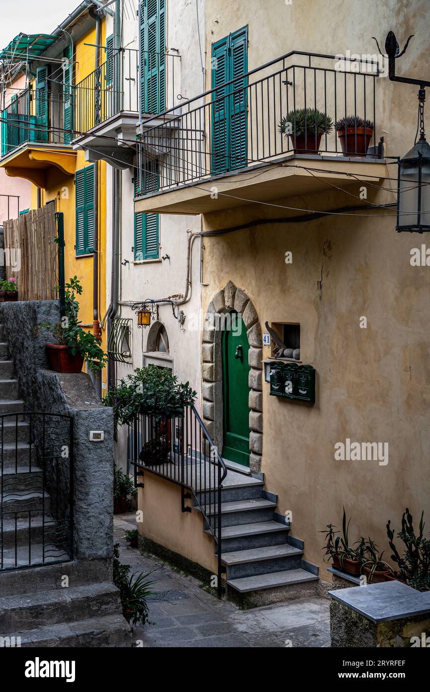 A scenic street in the quaint Italian village of Porto Venere, Italy ...