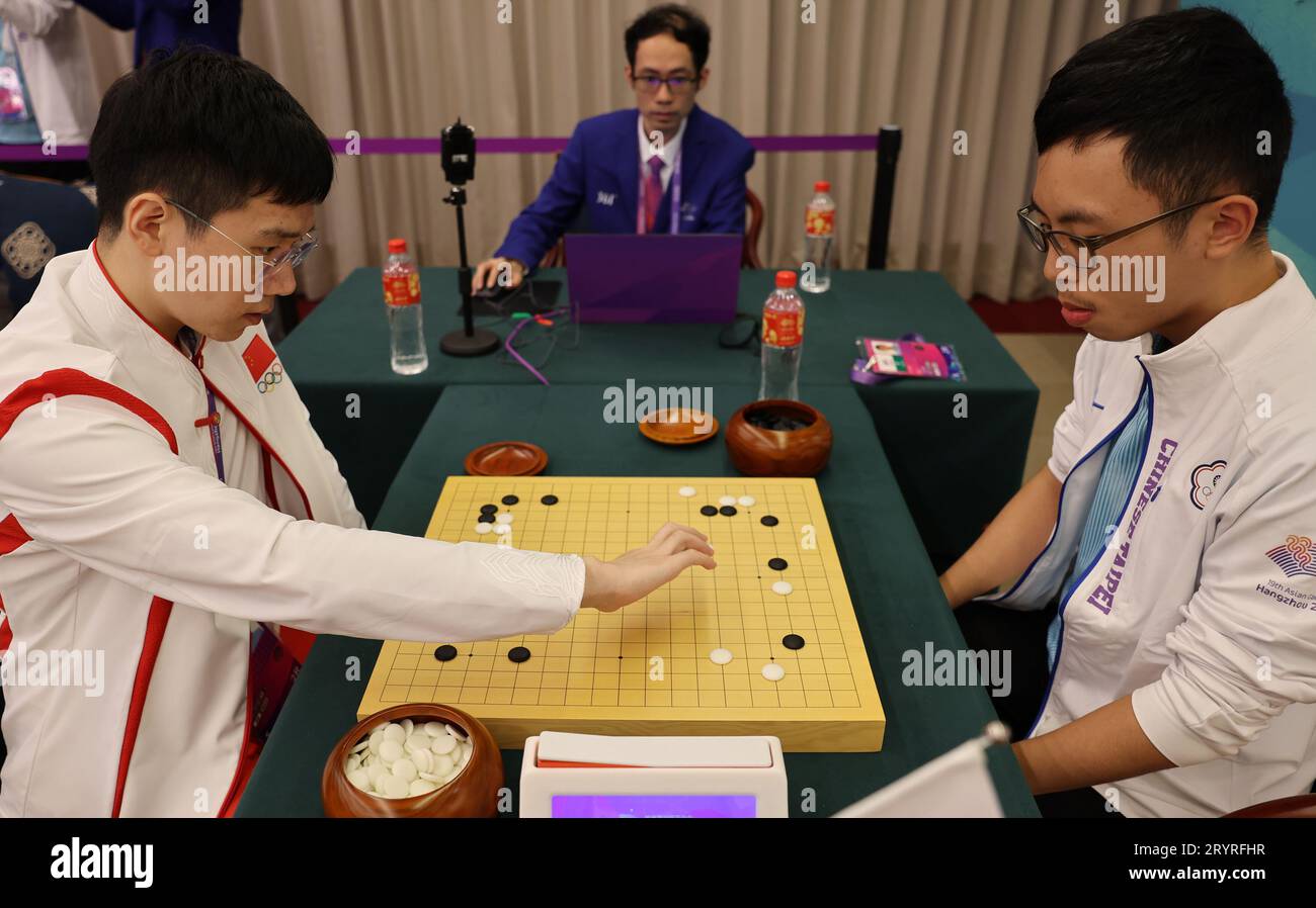 Hangzhou, China's Zhejiang Province. 2nd Oct, 2023. Zhao Chenyu (L) of ...