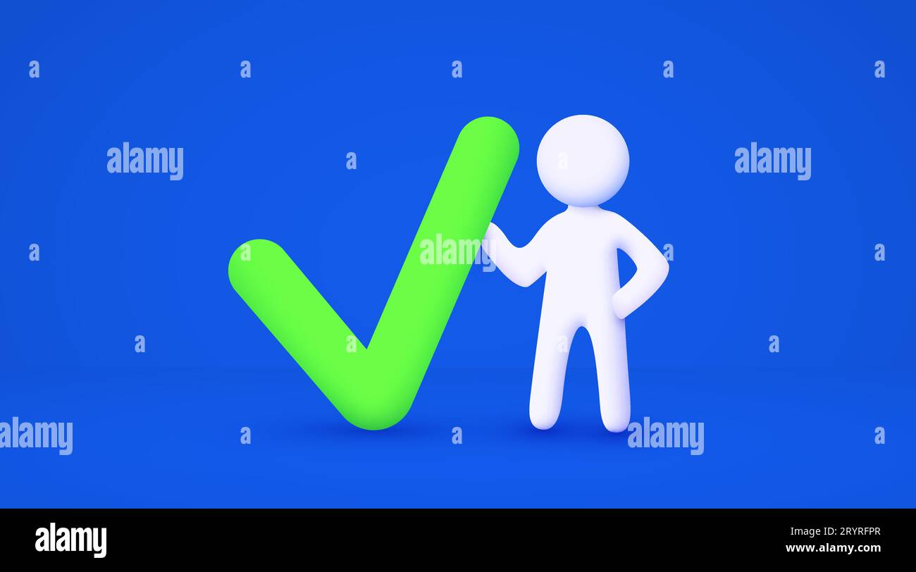 3d white cartoon man holding big approve sign. Choice concept. Isolated ...