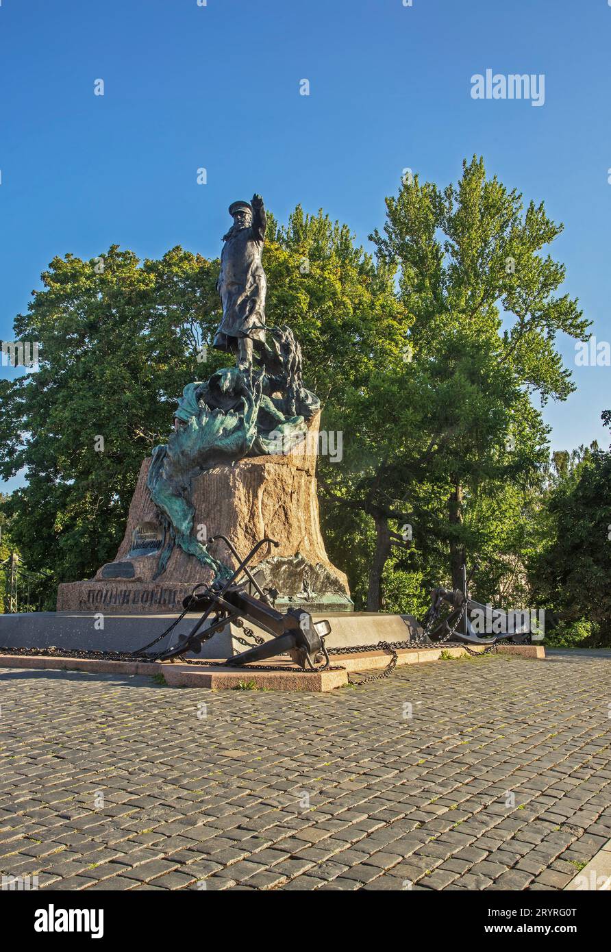 Monument to Admiral Stepan Makarov at Anchor square in Kronstadt near ...