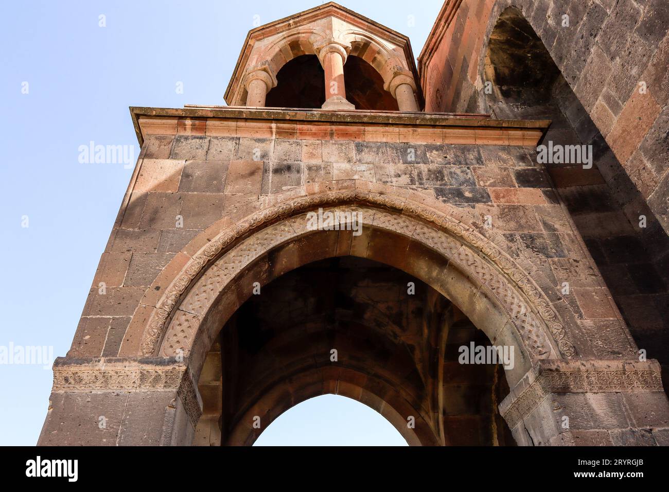 A tower on the old Armenian monastery wall on the background of the ...