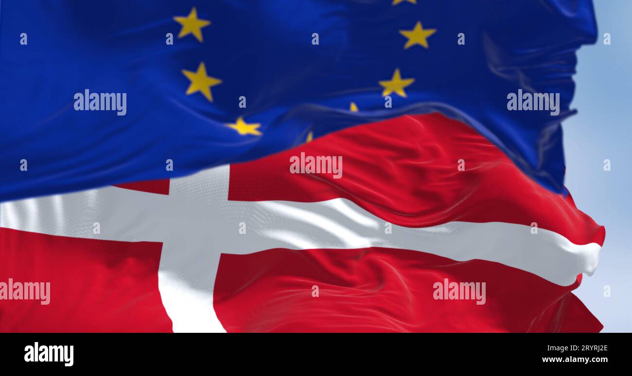 The flags of European Union and Denmark waving together Stock Photo - Alamy