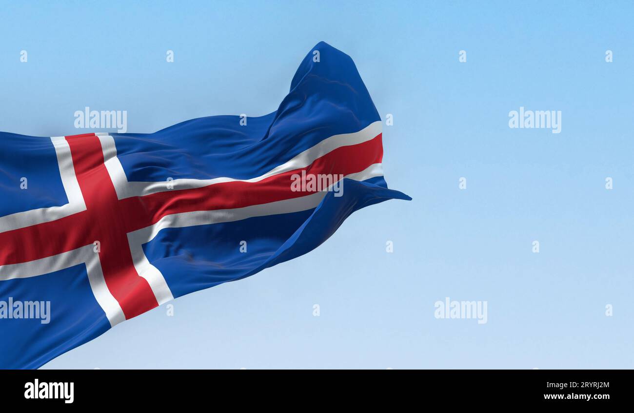 Close-up view of the Iceland national flag waving in the wind Stock ...