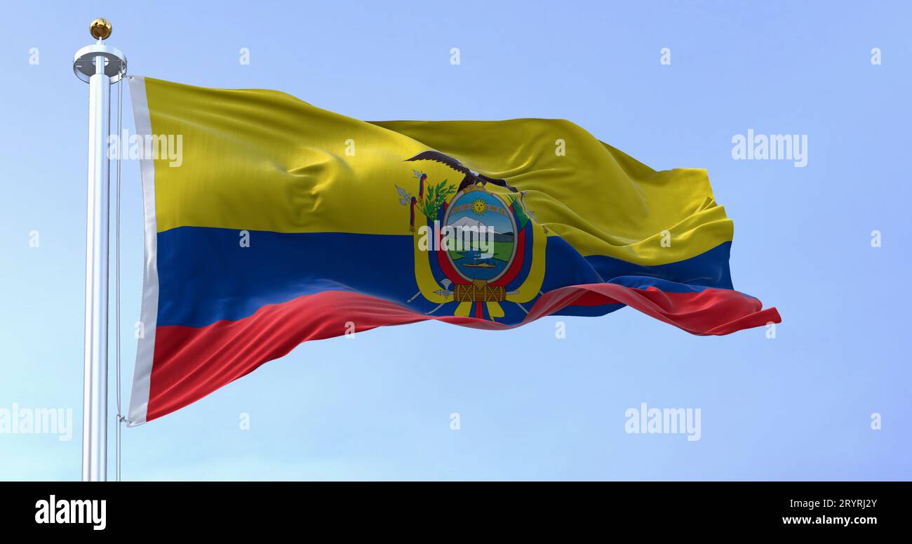 Close-up view of the Ecuador national flag waving in the wind Stock ...