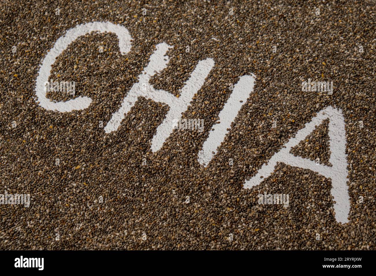 Word CHIA seeds background. Healthy superfood rich in Omega 3 fatty ...