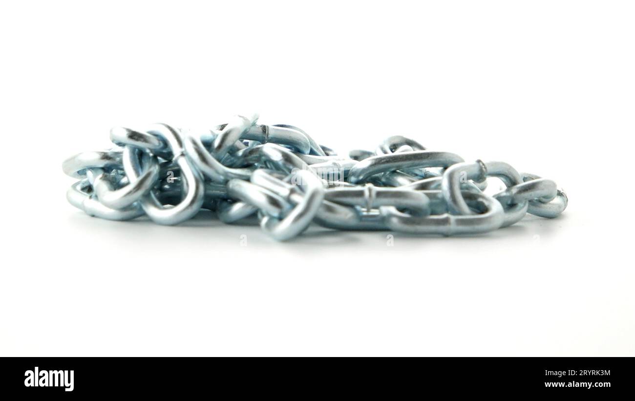 Closeup on silver chain isolated on the white background Stock Photo ...