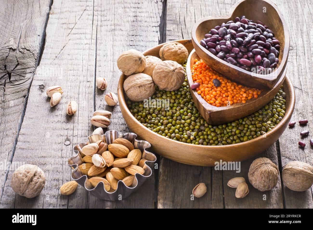 Sources of vegetable protein. collection of various legumes and nuts ...