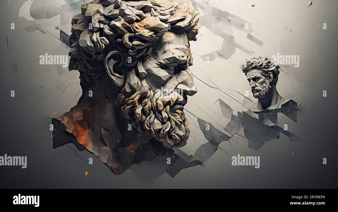 An outdoor statue of a bearded man sitting side-by-side with another ...