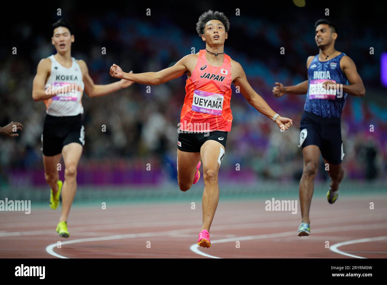 Japan's Koki Ueyama celebrates after winning the men's 200-meter final ...