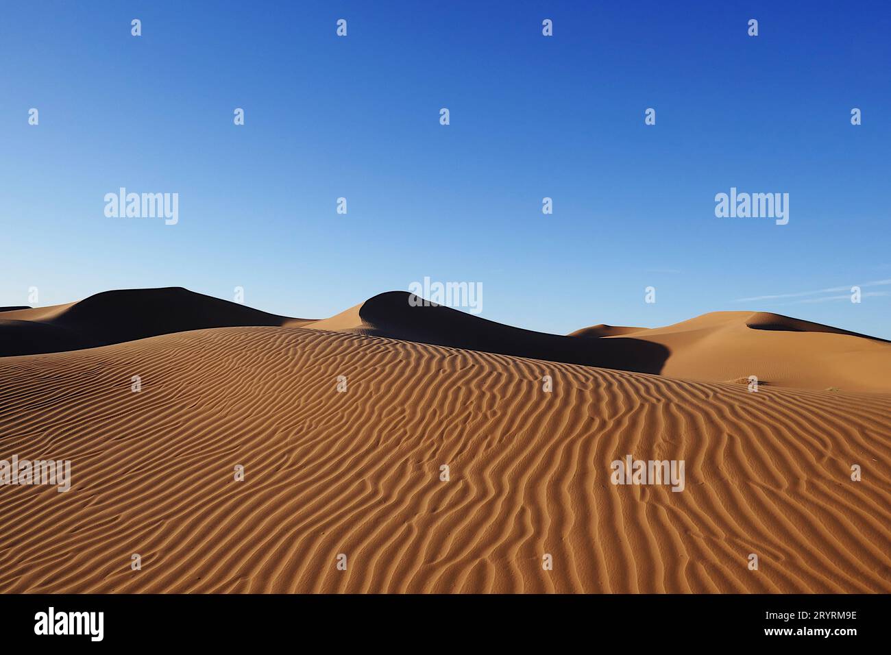 A high-angle shot of a vast desert landscape featuring rolling sand ...