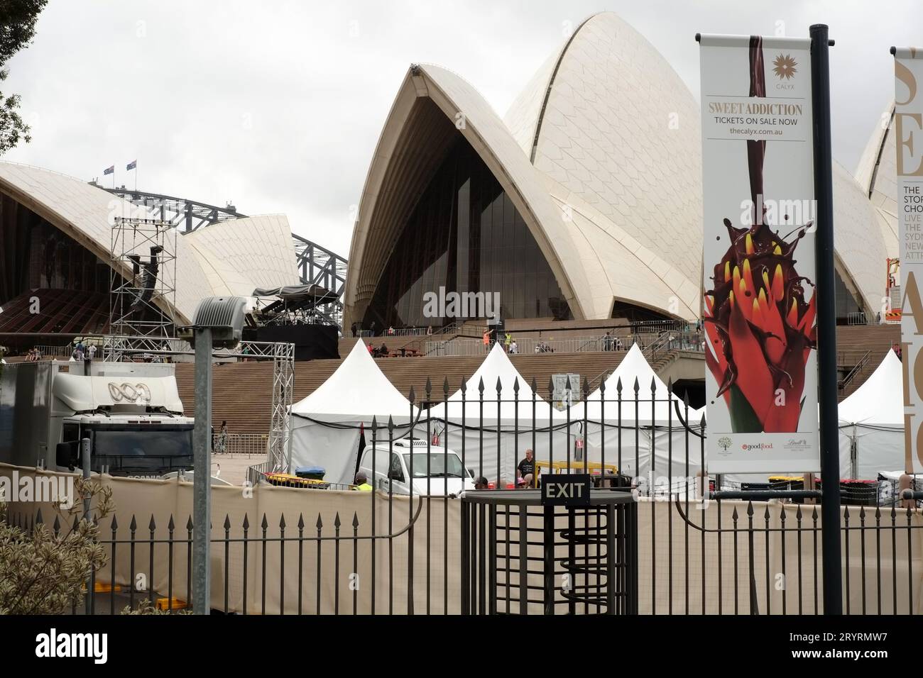 Marquees and lighting and sound rigs being set up on the Sydney Opera ...