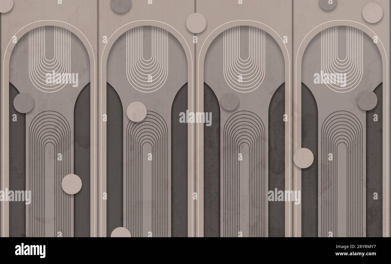 3d classic mural wallpaper. curvy arch shapes circles and lines ...
