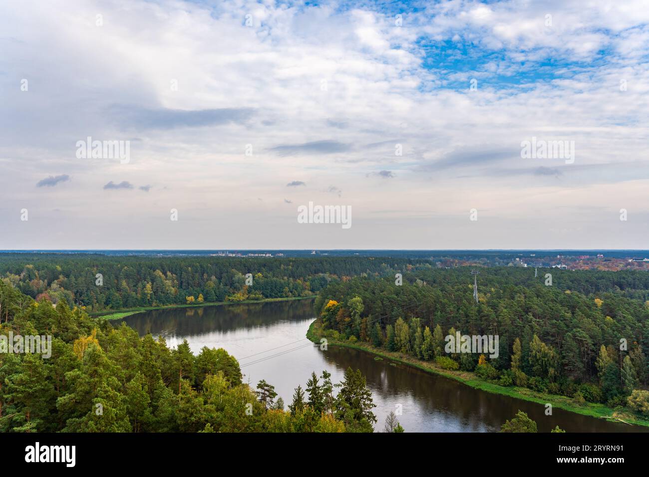 Bird's-Eye View of Neman River in Autumn Setting. Nemunas river in ...