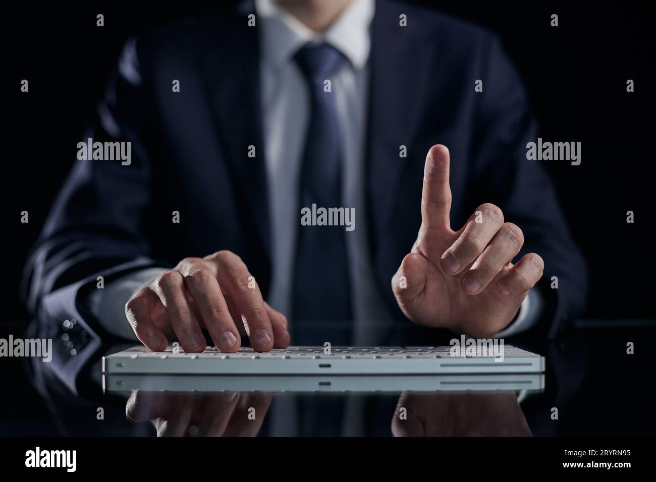 typing on the keyboard thumbs up close up Stock Photo - Alamy