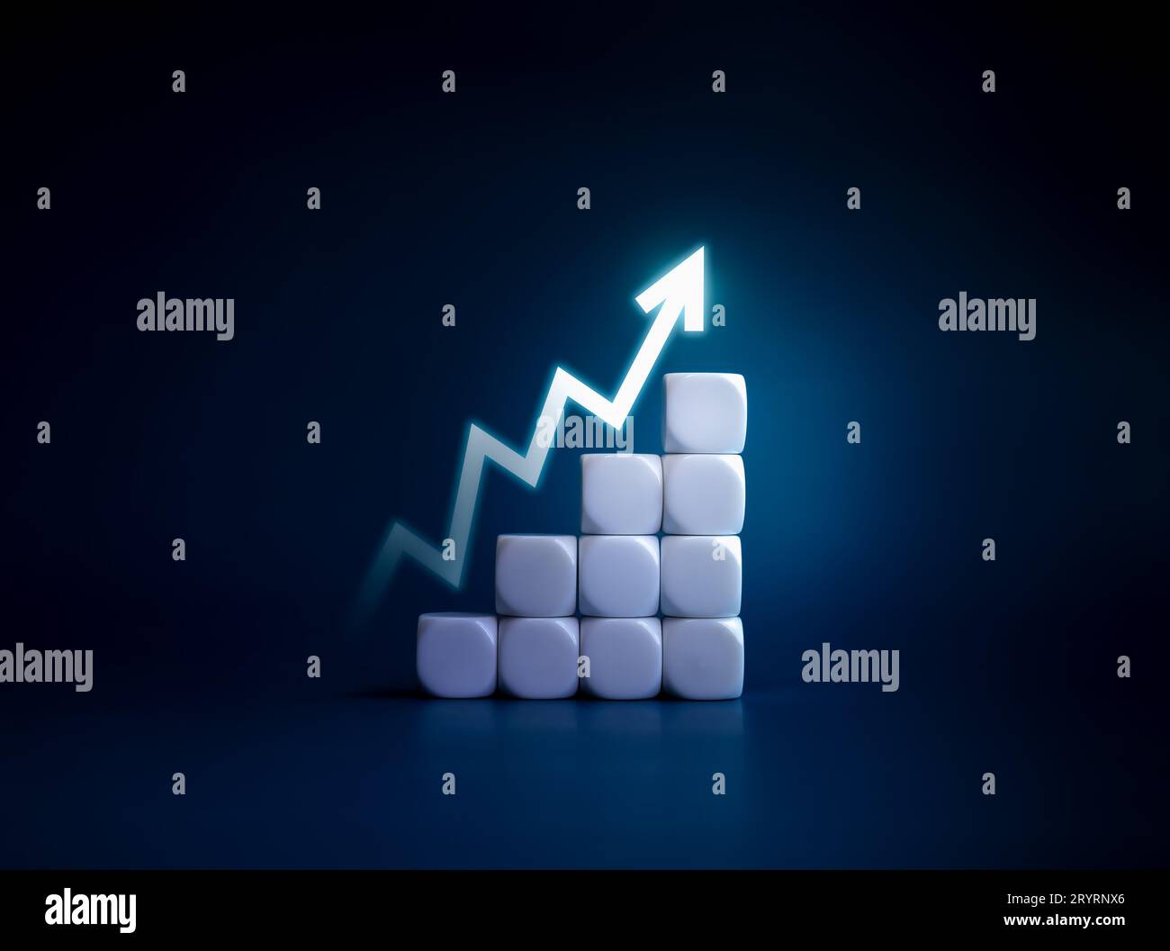 Rise up glowing arrow, volatility index chart on white blocks business ...