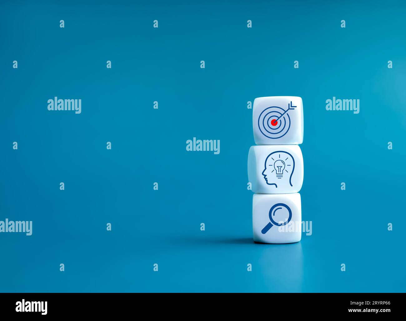 Business strategy and action plan icon on three white cube blocks stack ...