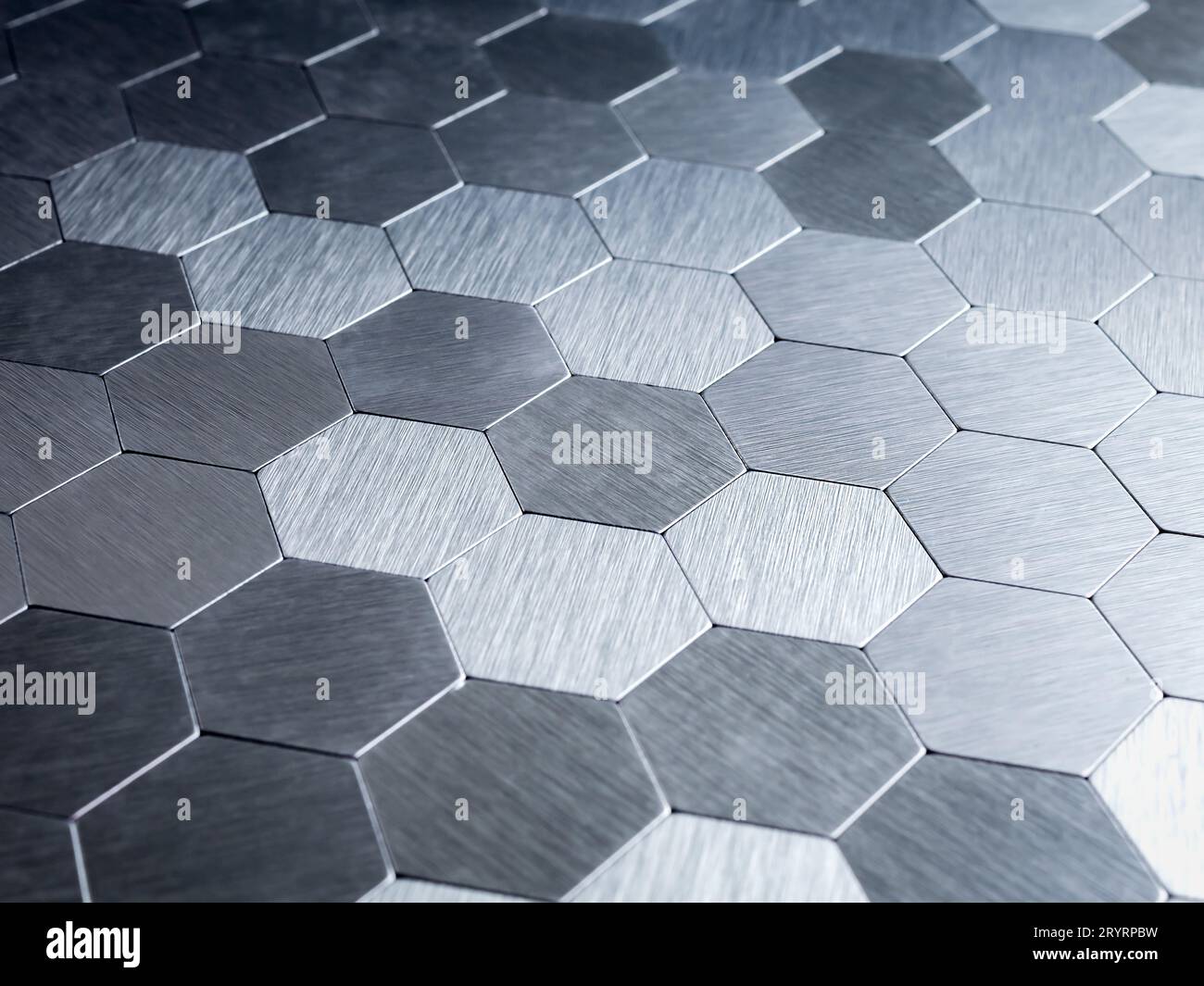 Futuristic metallic honeycomb hex mosaic wall background. Shiny ...