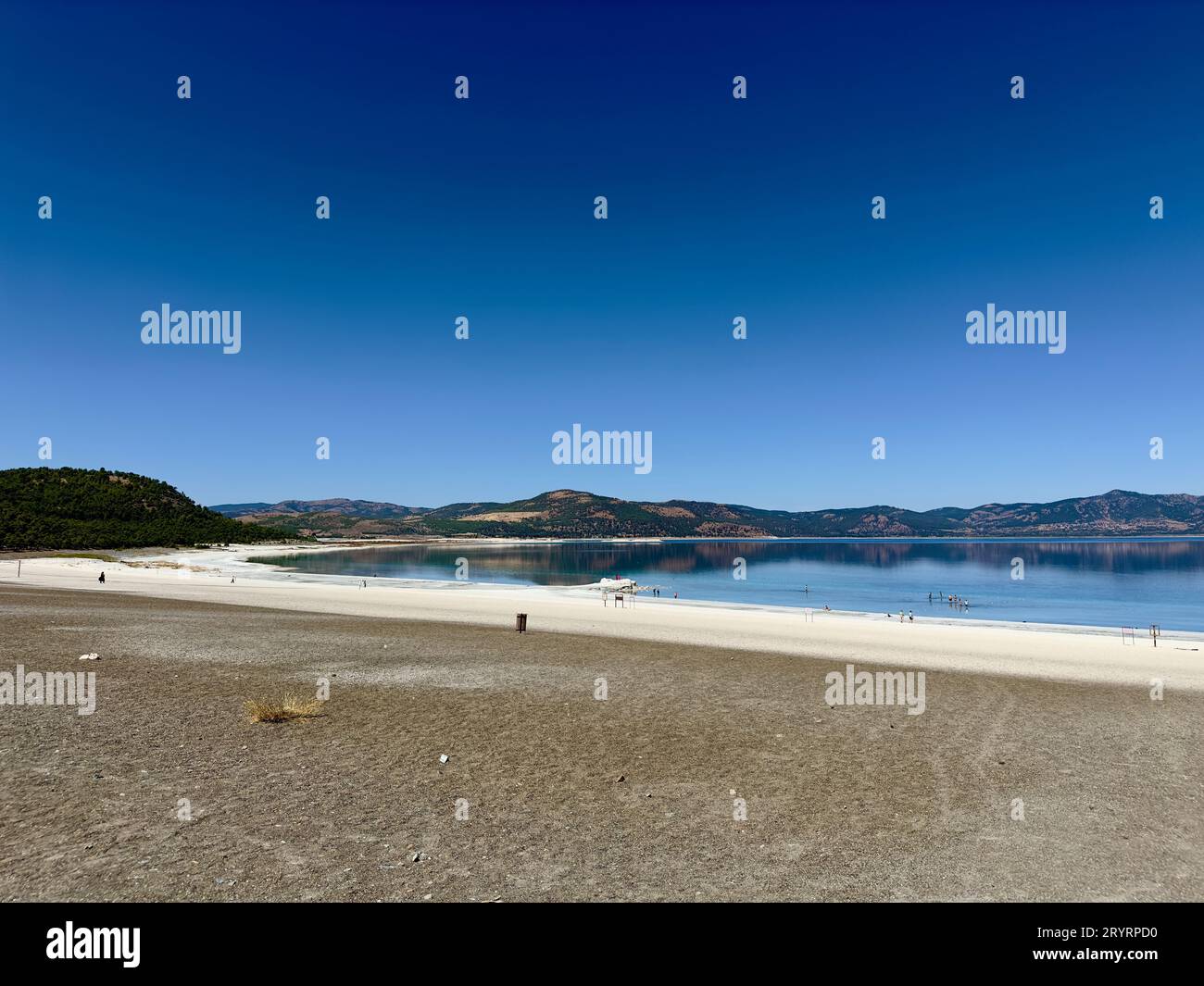 A scenic shot of Burdur Salda Lake under the blue sky (Salda Golu ...