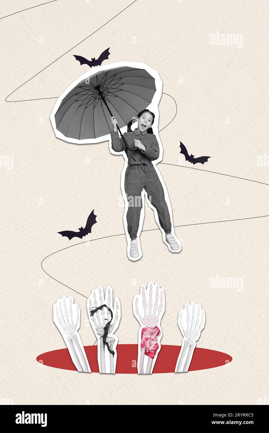 Painted magazine comics collage of funky crazy girl falling down ...