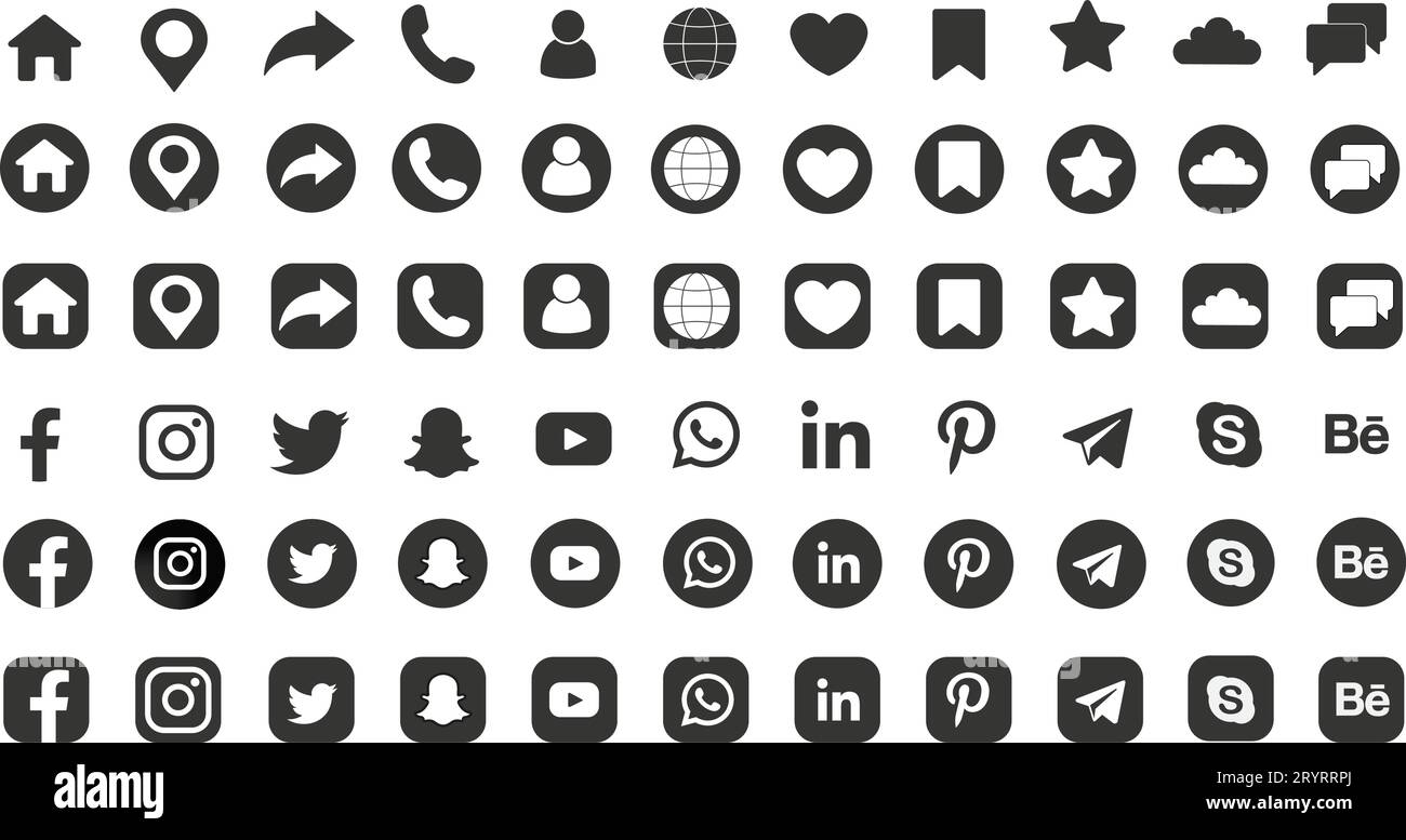 Icons for social networking vector. Contact and social icons Stock ...