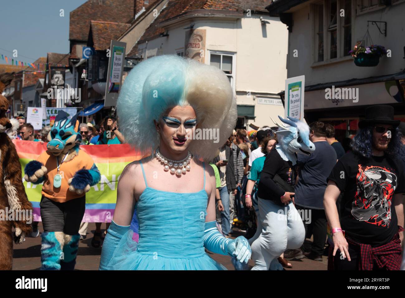 People and supporters parading at the pride parade at Canterbury city ...