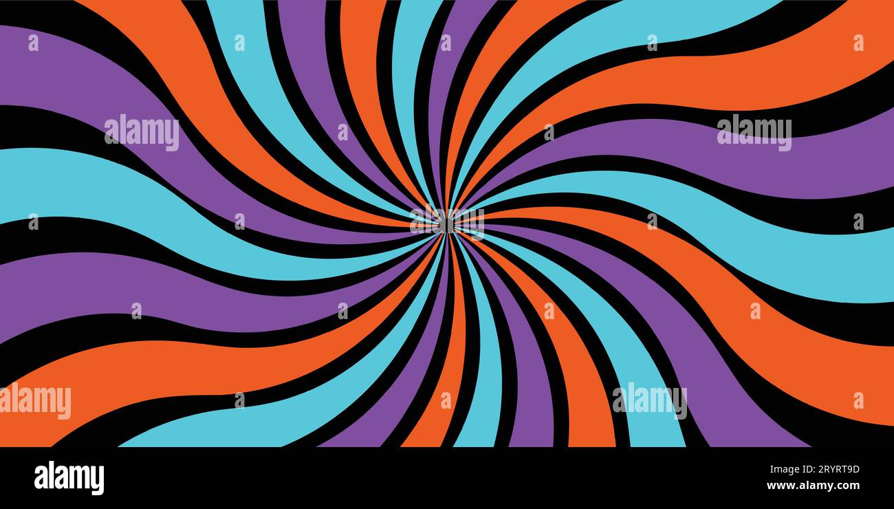 Sunburst groovy carnival background. Sun and rainbow swirl pattern ...
