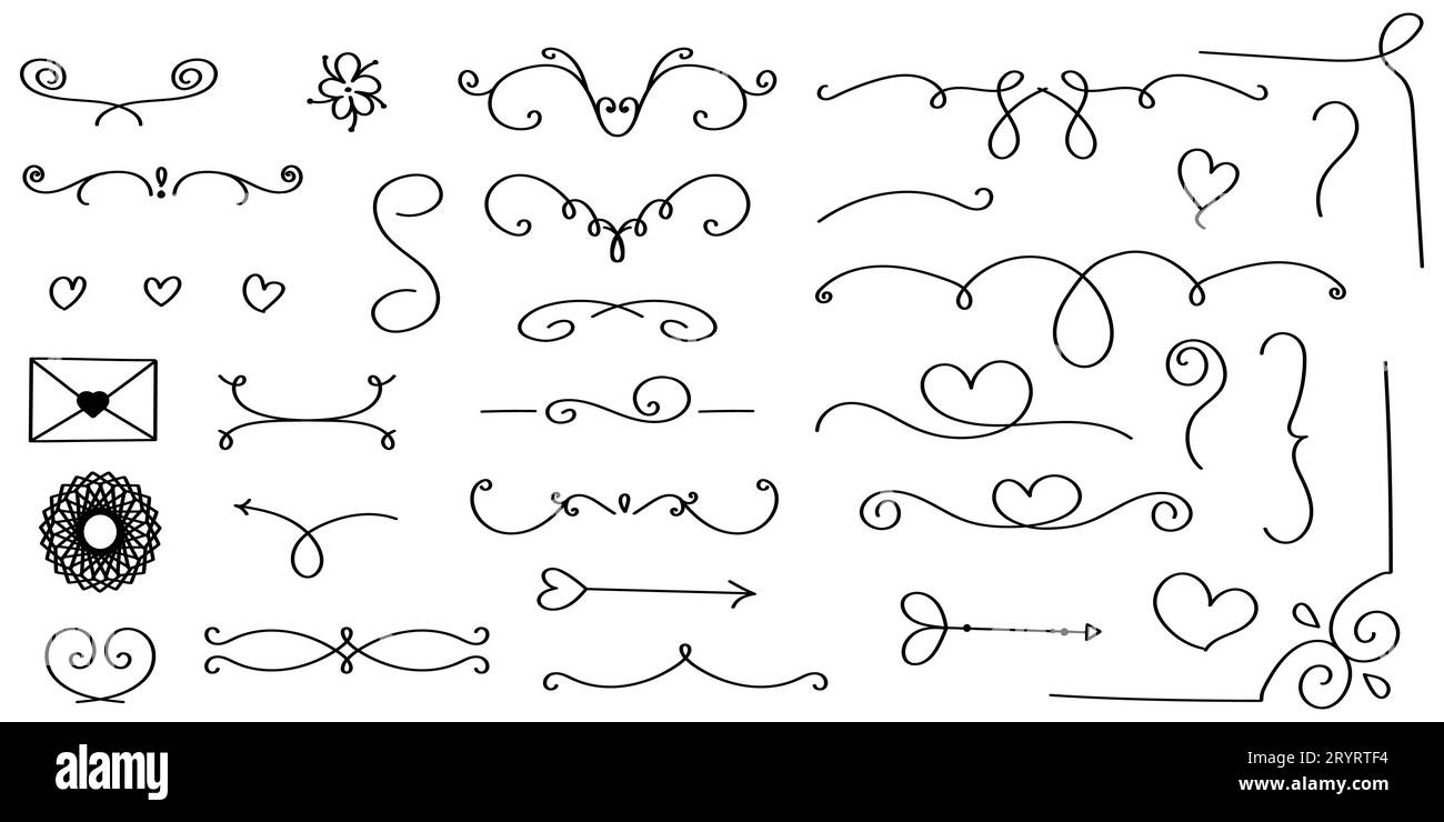 Set of vintage frame and corners icon. Doodle vector illustration Stock ...