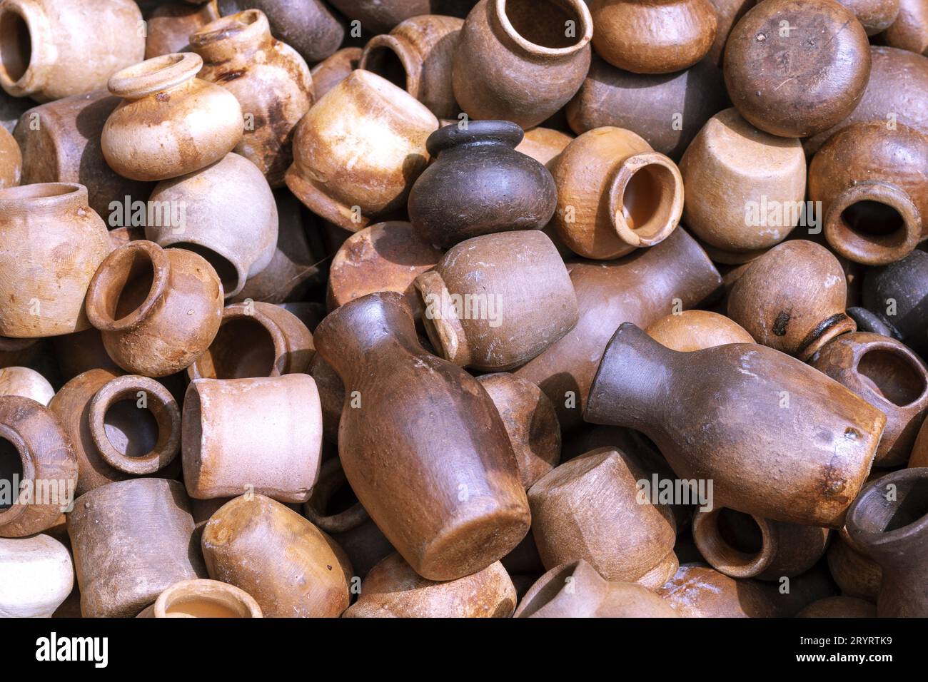 Lots of clay bottles. Pottery Texture, Pottery Background. handmade ...