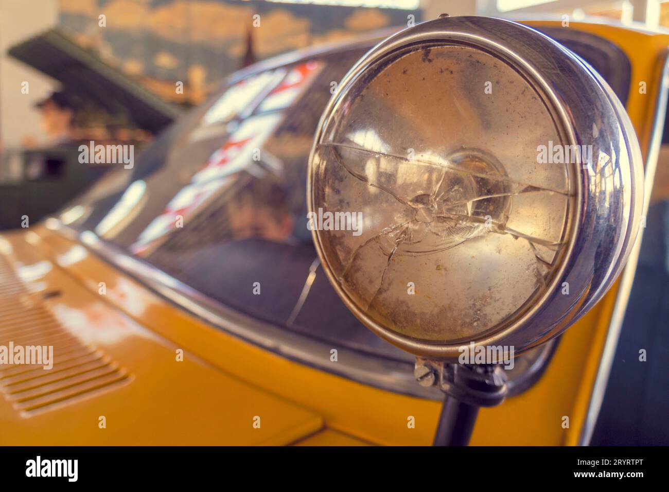 Broken car headlamp. Damaged automobile headlight after accident. The ...