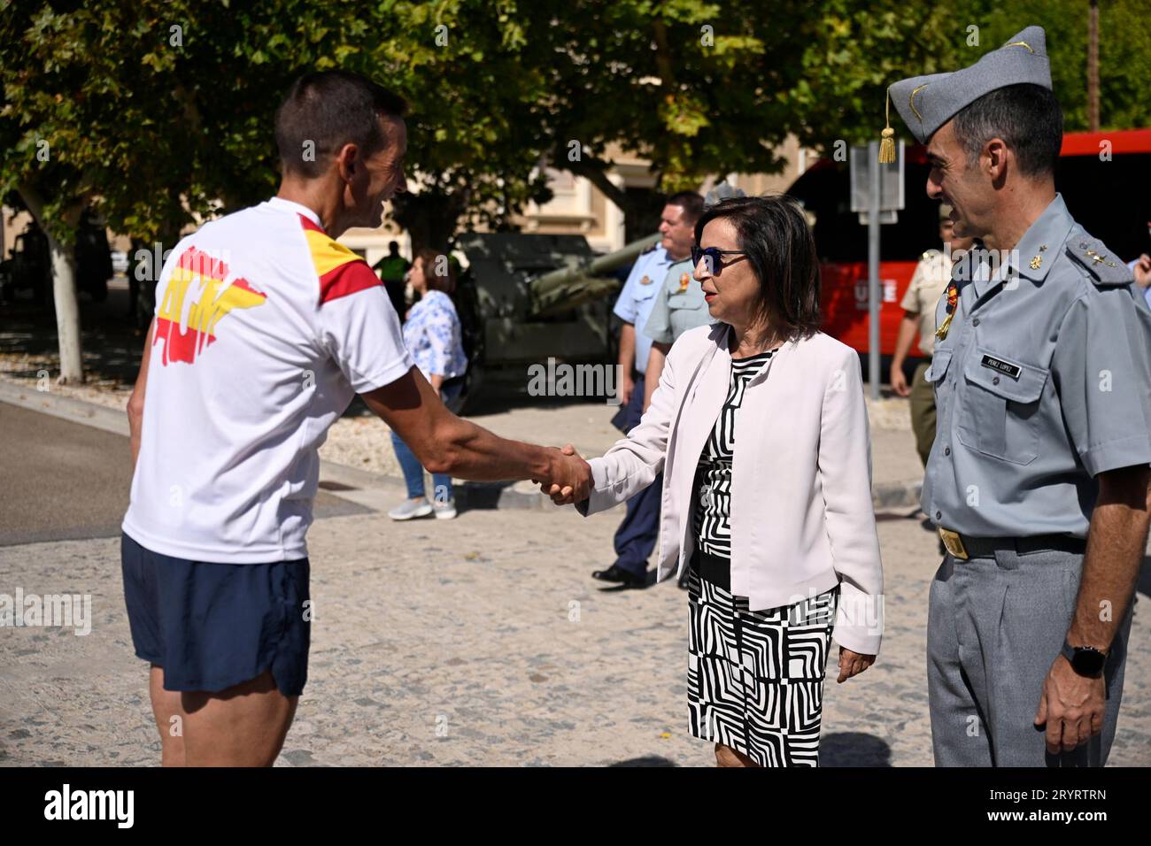 Defense Minister Margarita Robles (2r) waves during her visit to the ...