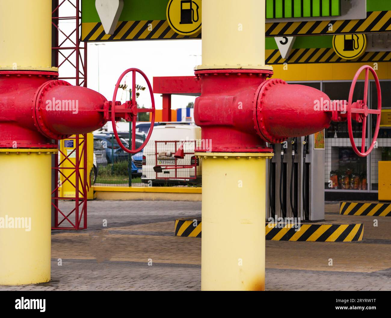 valve on the gas pipe. Providing with natural gas population. Station ...